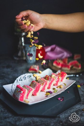 Layered Coconut Burfi Recipe - Make This Easy Rose Coconut Burfi | My ...