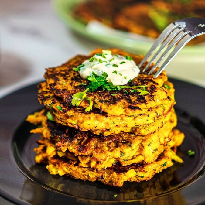 Crispy Butternut Squash Fritters with Mustard Yogurt Dip