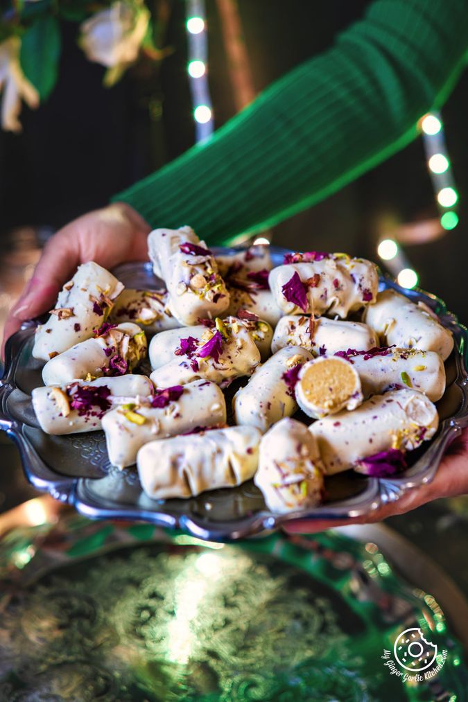 Chocolate Coated Badam Burfi Roll (Step-By-Step + Video Recipe) | My ...