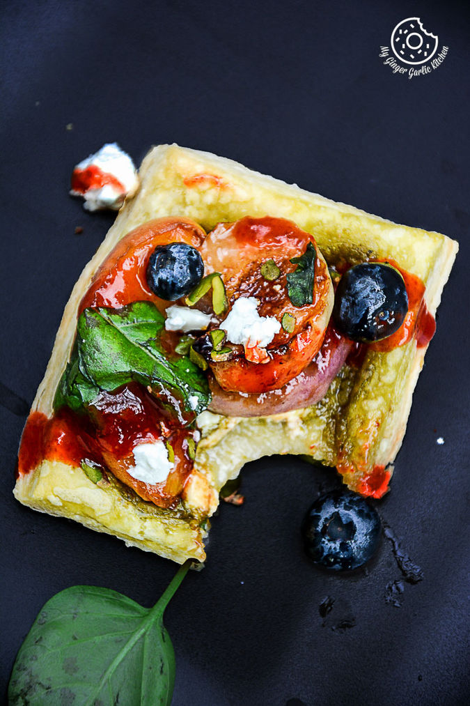 Caramelized Peach Pesto Tart with Blueberries | My Ginger Garlic Kitchen