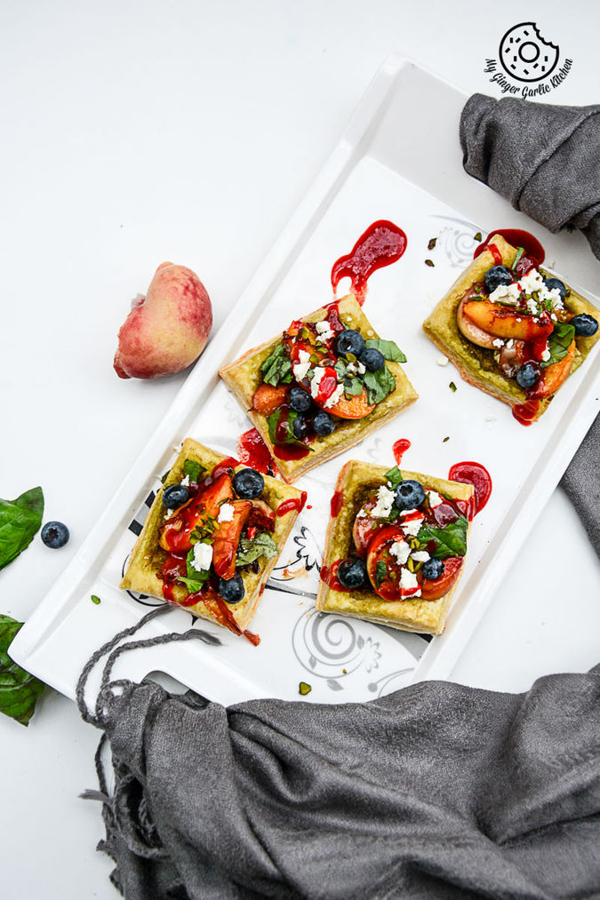 Caramelized Peach Pesto Tart with Blueberries | My Ginger Garlic Kitchen