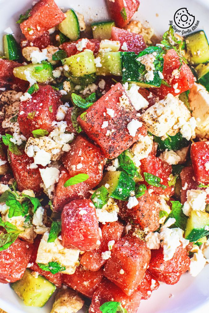Watermelon Cucumber Feta Salad | My Ginger Garlic Kitchen