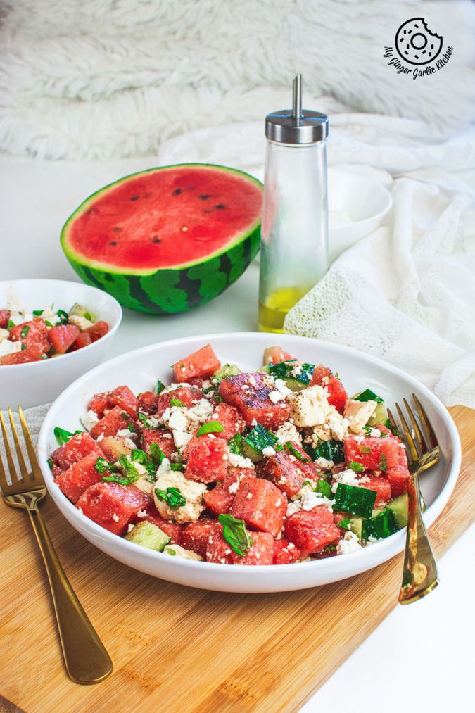 Watermelon Cucumber Feta Salad | My Ginger Garlic Kitchen