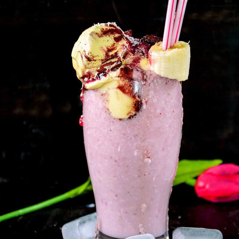 Banana Raspberry Coconut Smoothie with Tiramisu Ice Cream