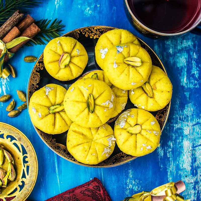 Kesar Mawa Peda - Indian Milk Fudge - Instant Khoya Peda