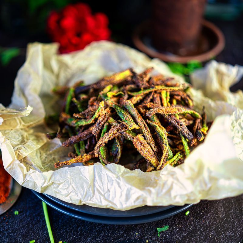 Kurkuri Bhindi Fried + Air-Fryer - (Step-By-Step + Video Recipe)