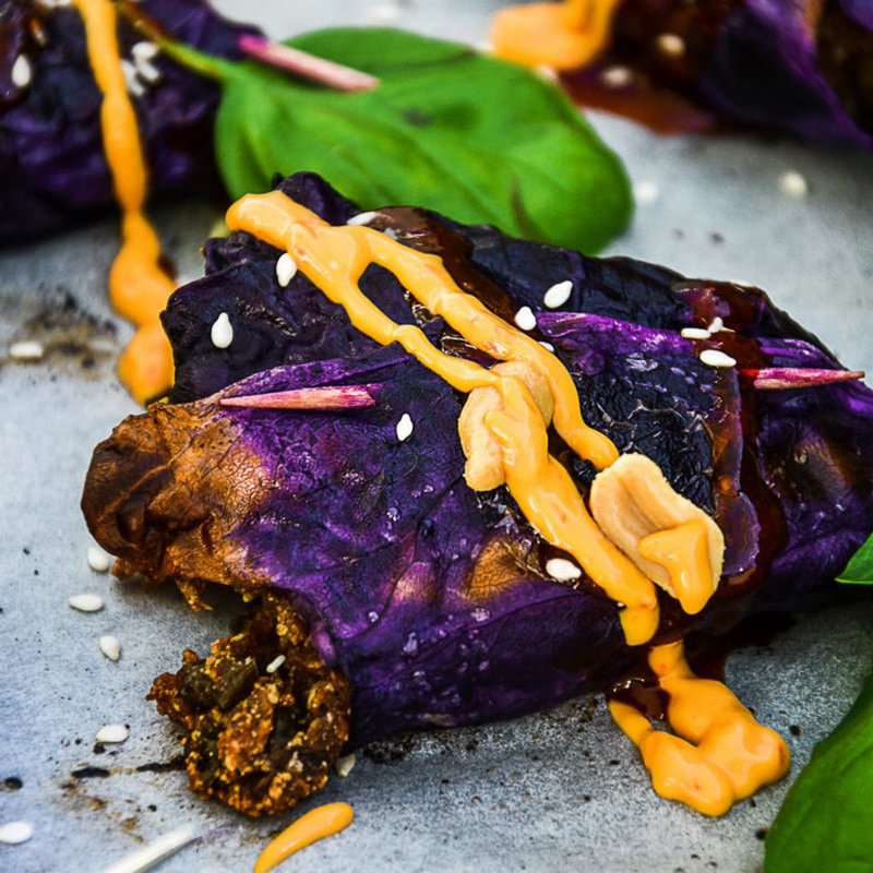 Potato Paneer Stuffed Roasted Red Cabbage Cones