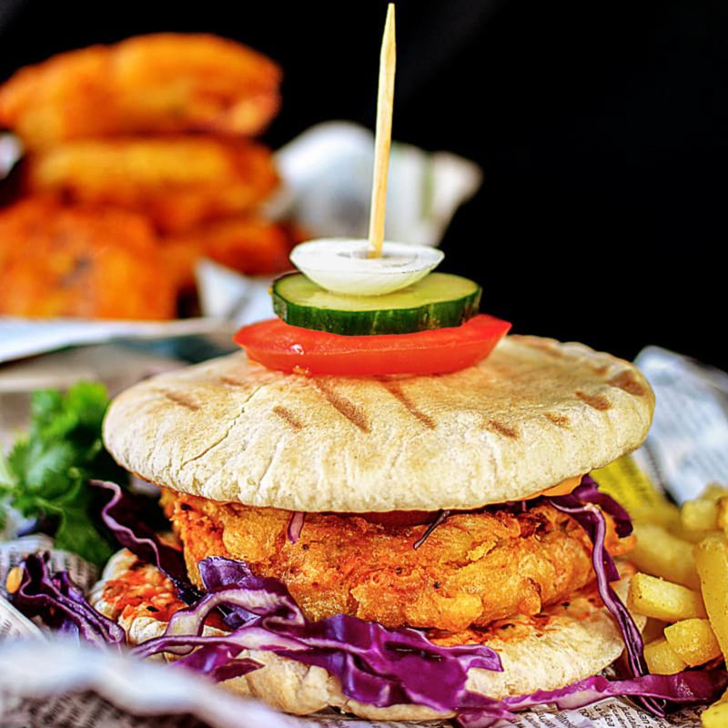 Seasoned Sweet Potato Vada Grilled Pita Burger (Step By Step Recipe)